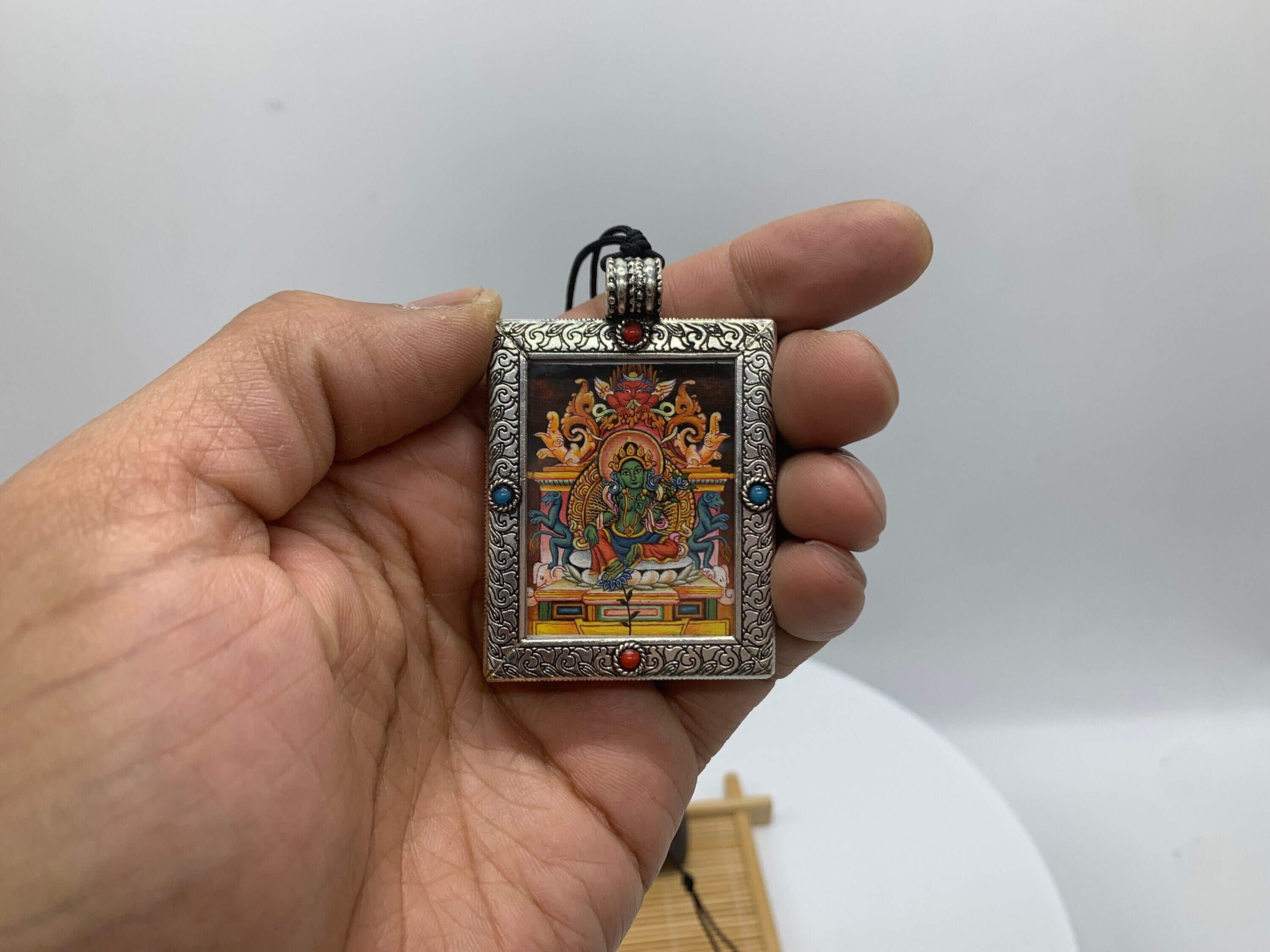 Master Piece Green Tara Mini Thangka Pendant. 24k Gold Painted Detail ...