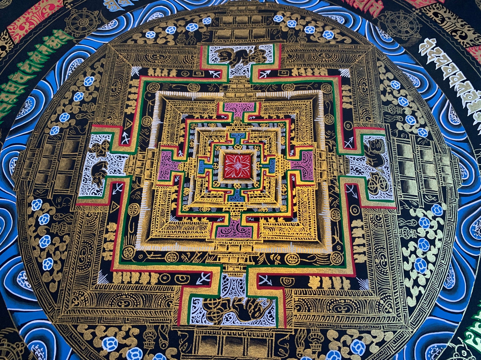 Black and Gold Kalachakra Mandala. Original Thangka Painting. Wheel of ...