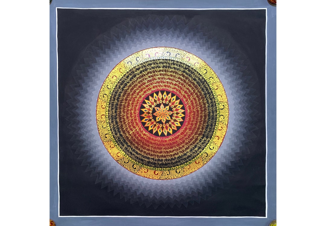 78x78 Cm Beautiful Mantra Mandala. Mantra Cycle of Compassion Buddha ...