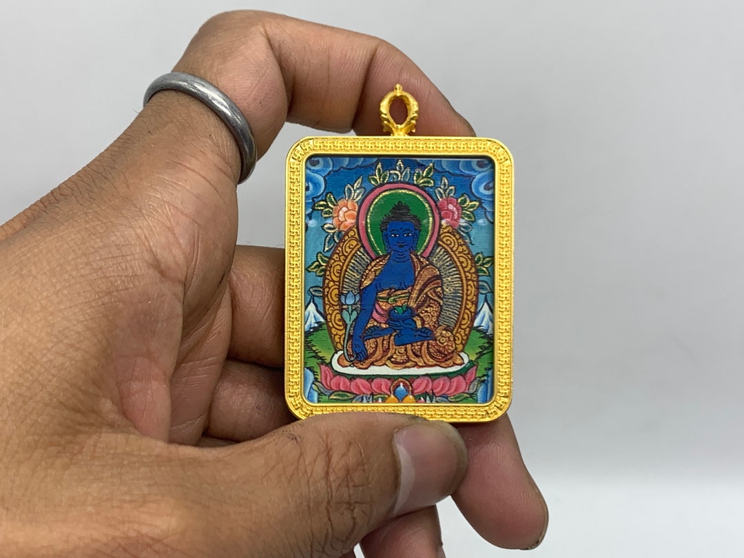 Mini Medicine Buddha Pendant Thangka. Healing Buddha. Tibetan Ghau Box ...