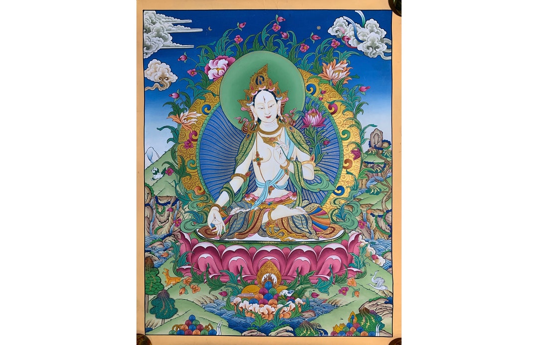 Beautiful White Tara Thangka. Fine Quality Art Work in Traditional ...