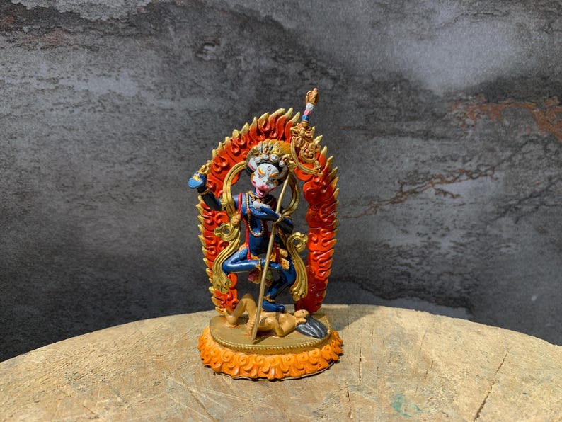Mini Simhamukha Statue. Colorful Lion Headed Dakini Statue. Blue ...