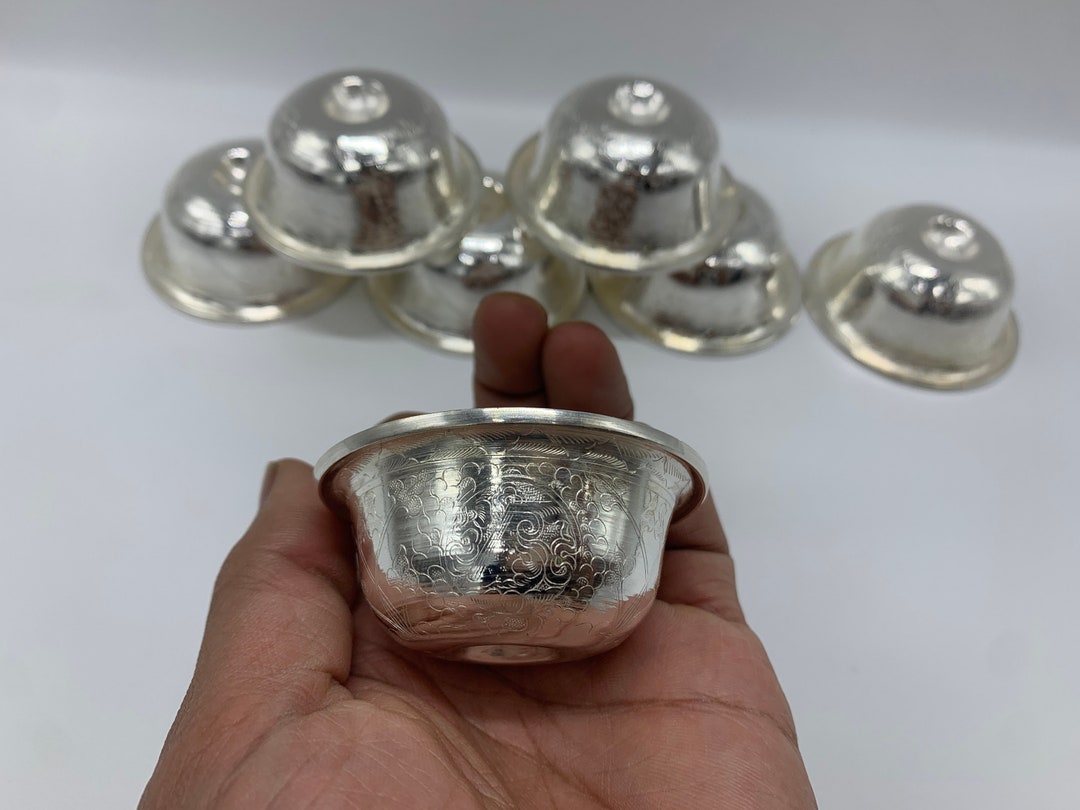 2.5 Inches Diameter Pure 99 Silver Handmade Offering Bowls Set for ...