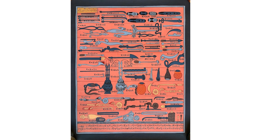 Traditional Tibetan Tools. Hand Painted Medicinal Tools Painting. - Etsy