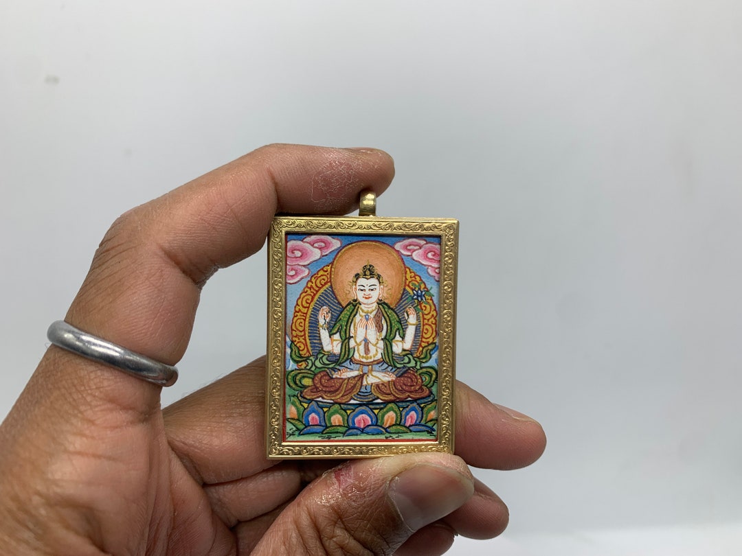 Four Armed Avalokitesvara Mini Thangka Pendant. Compassion Buddha ...