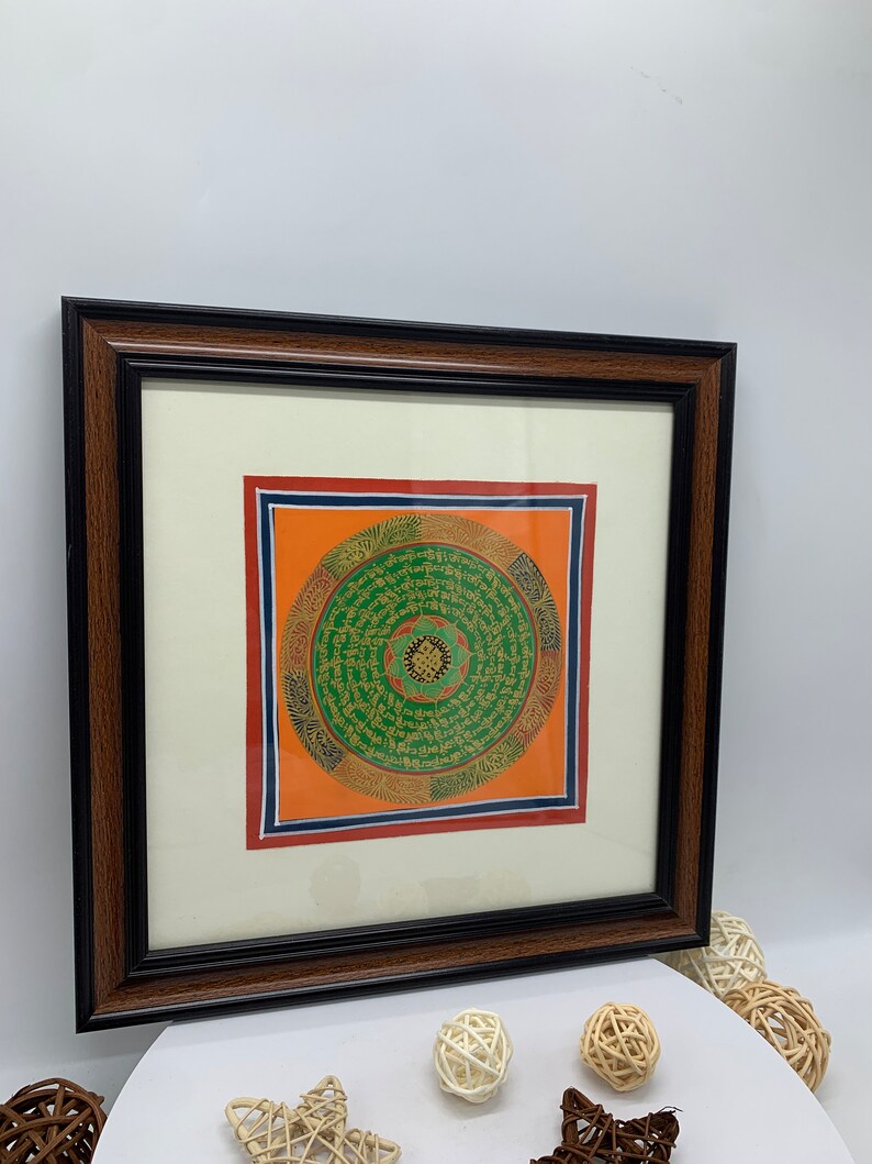 Green Theme Endless Knot Mandala. Hand Painted Mantra Mandala ...