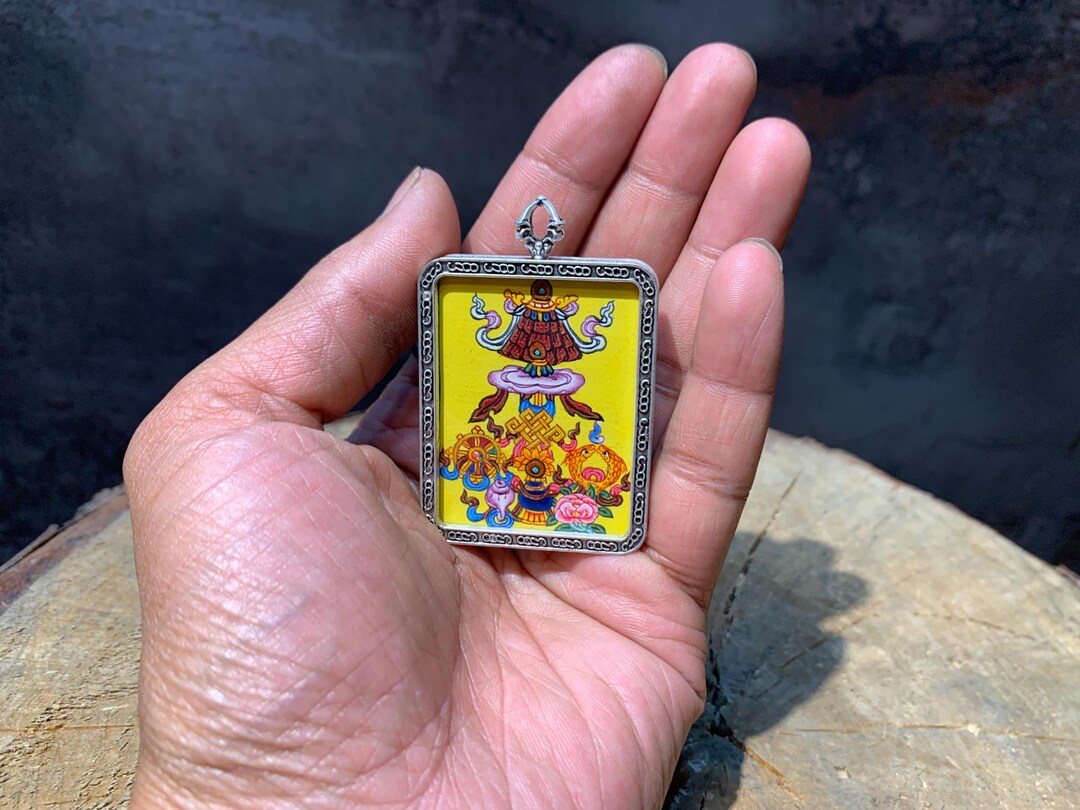 8 Auspicious Symbols Mini Thangka. Astamangal. 8 Lucky Signs. Hand ...