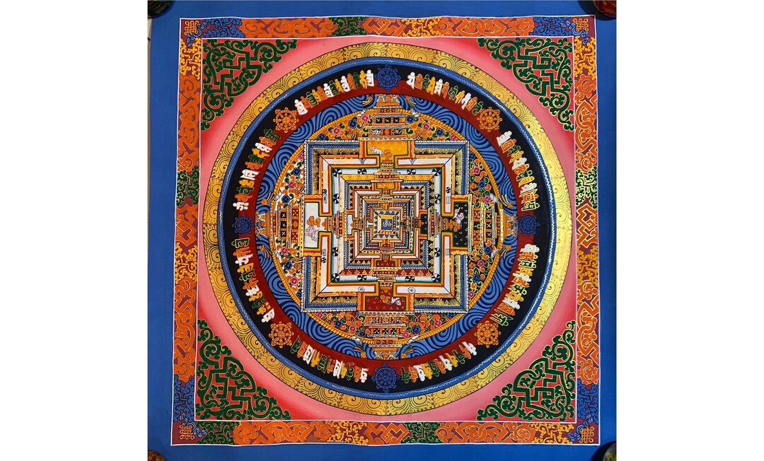 Kalachakra Mandala. Hand Painted Pink Background Mandala Thangka ...