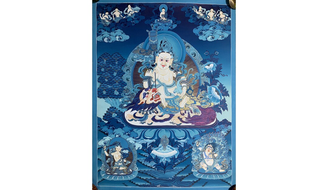 Rare Blue Theme Dzambhala Thangka. King Jambhala , the God of ...