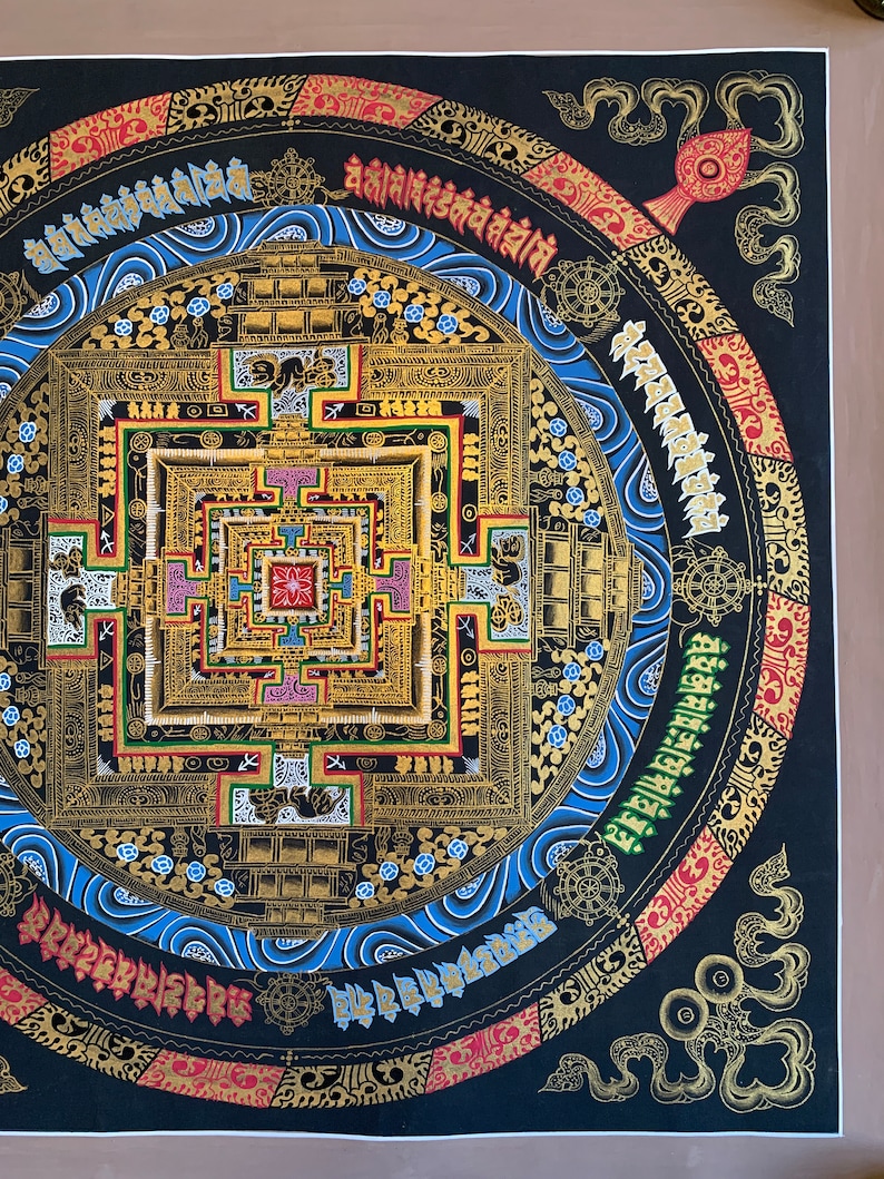 Black and Gold Kalachakra Mandala. Original Thangka Painting. Wheel of ...