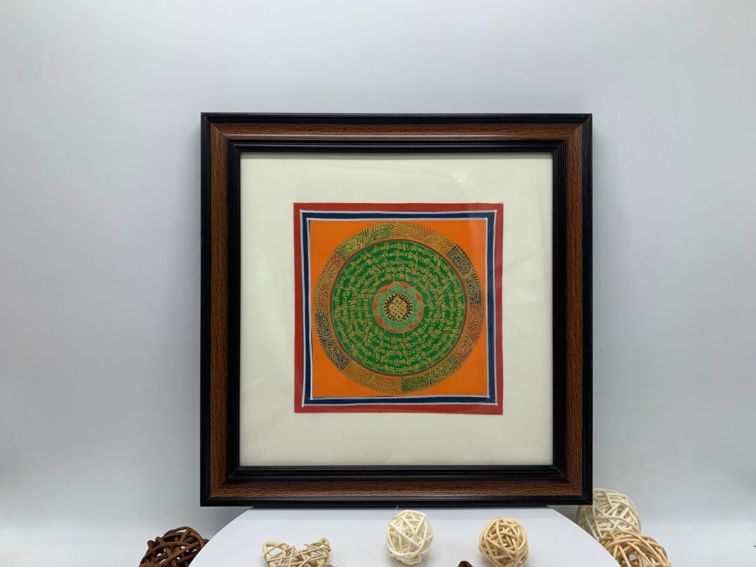 Green Theme Endless Knot Mandala. Hand Painted Mantra Mandala ...
