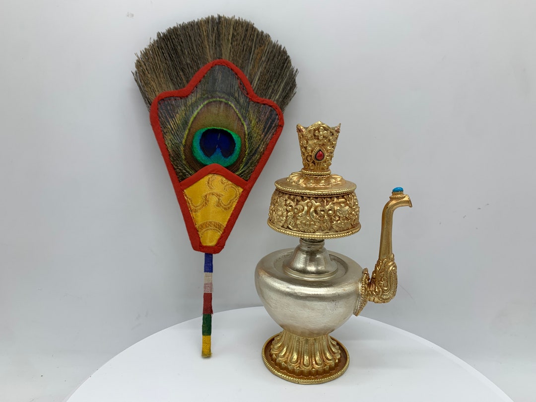 Gold Plated Ritual Vase. Decorated With 8 Auspicious Signs. Tibetan ...