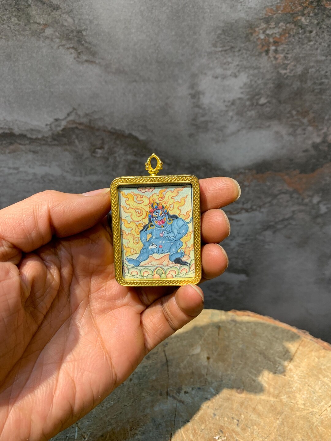 Fine Quality Black Dzambhala Mini Thangka Pendant. Hand Painted Mini ...
