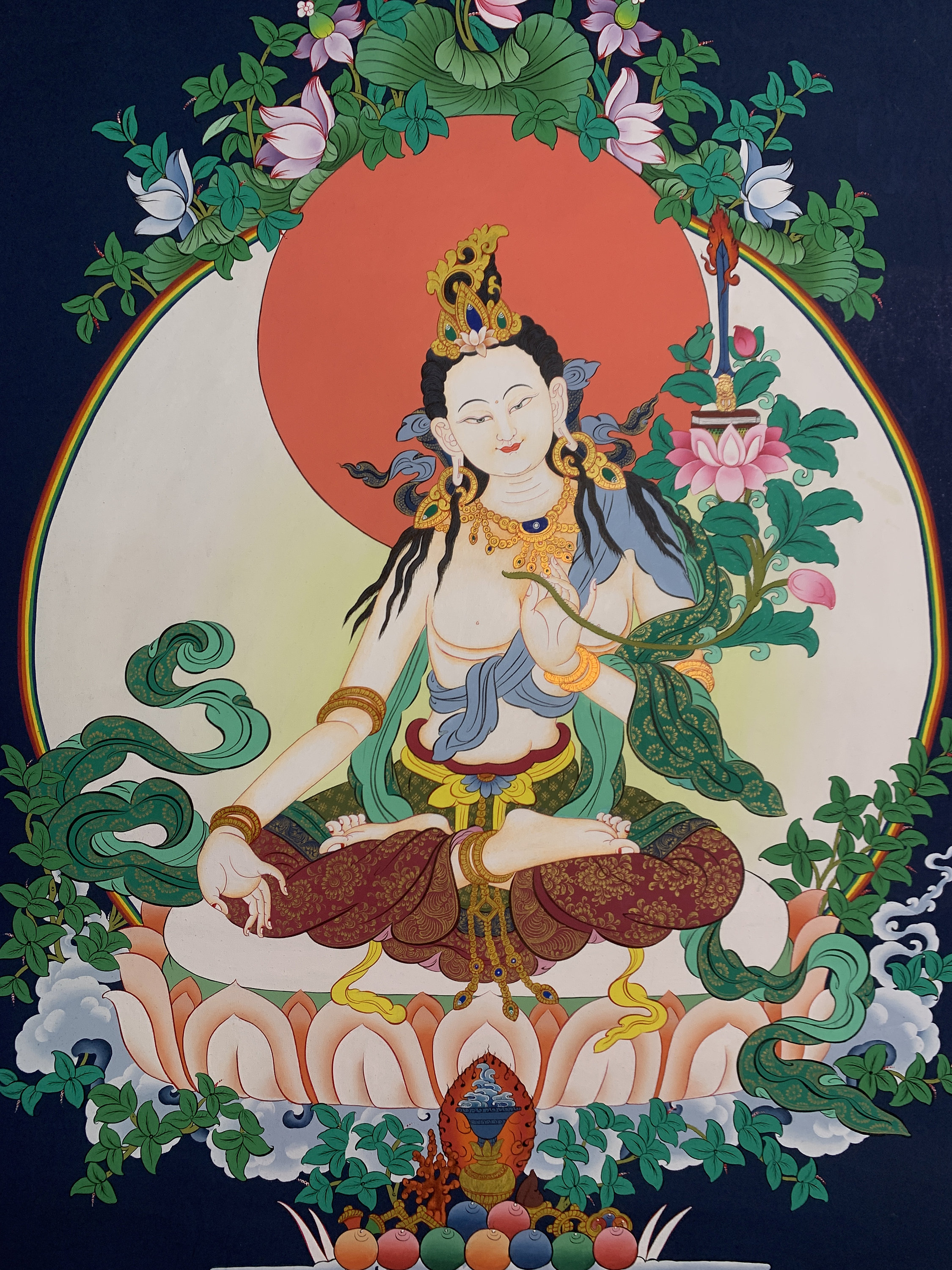 White Manjushri Thangka Painting. Bodhisattva of Wisdom. Maha Manjushri ...