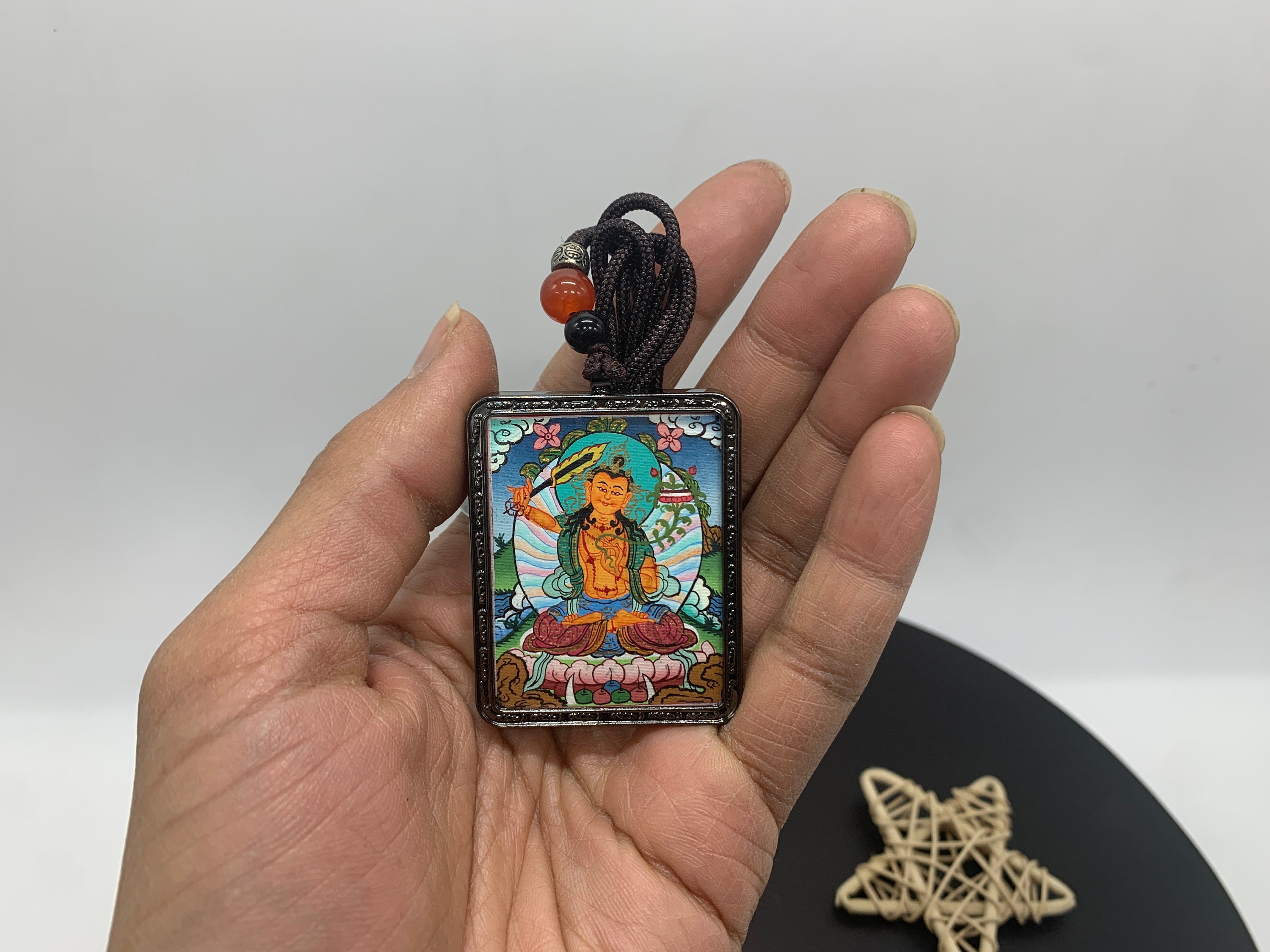Mini Manjushri Pendant Thangka. Ghau Box. Jampelyang. Bodhisattva of ...