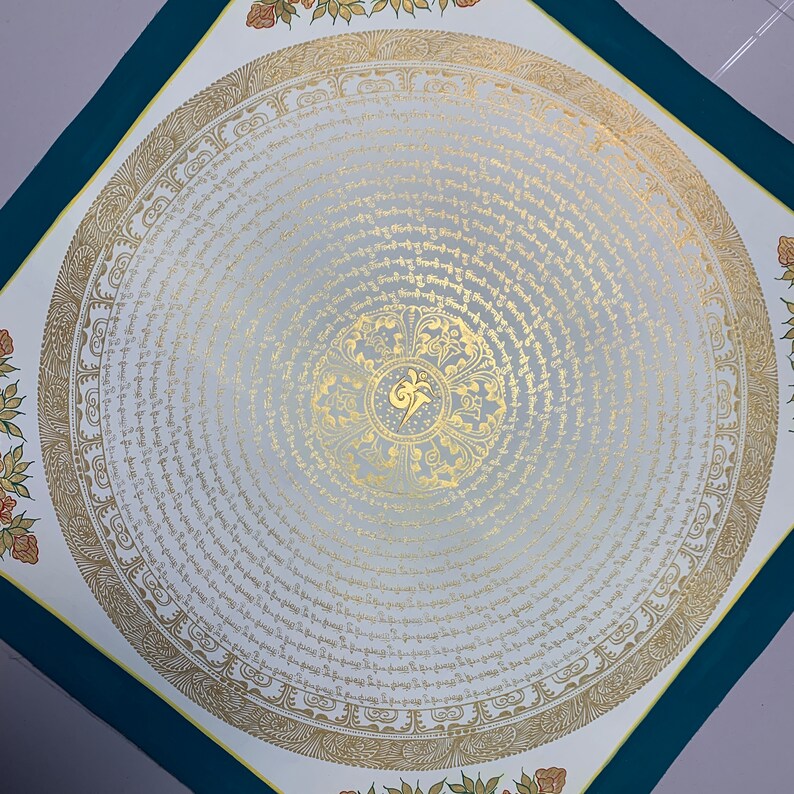 Mantra Mandala Thangka Painting. Hand Painted Original White Theme ...