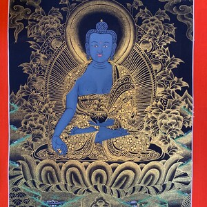 Medicine Buddha Thangka. Black and Gold Hand Painted Art Work. Healing ...