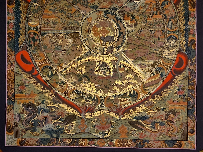 Large Size Wheel of Life Thangka. Tibetan Style Hand Painted Painting ...