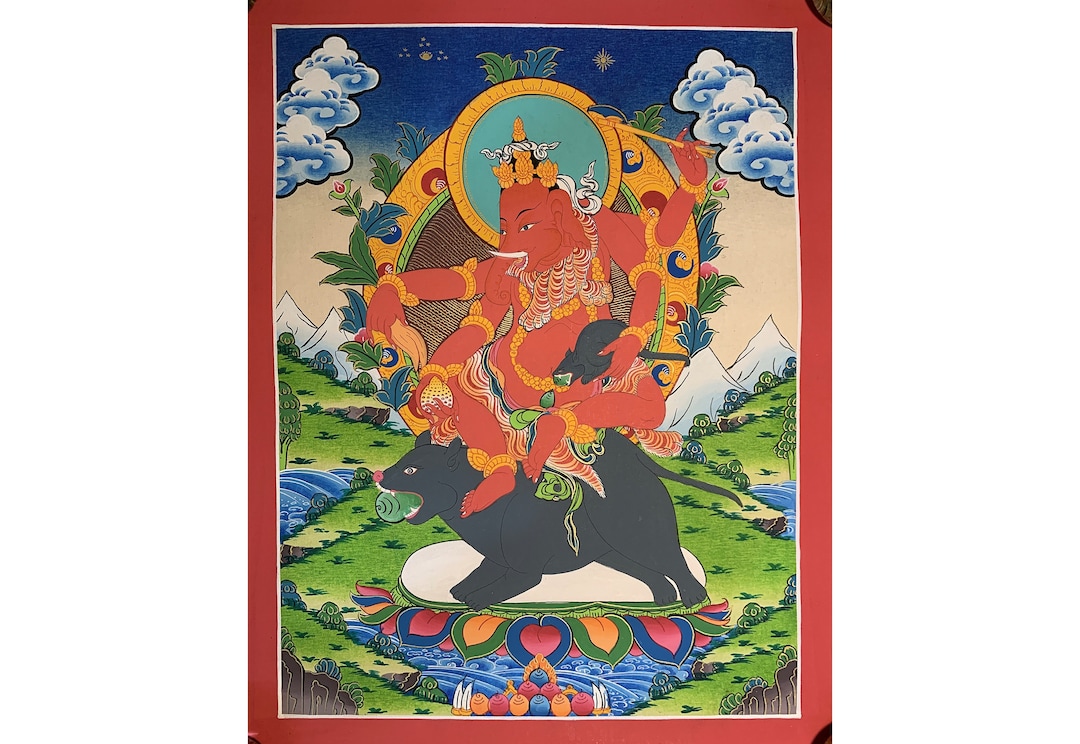 Rare Red Ganesh Thangka. Hand Painted Ganesha Thangka Painting. Dharma ...