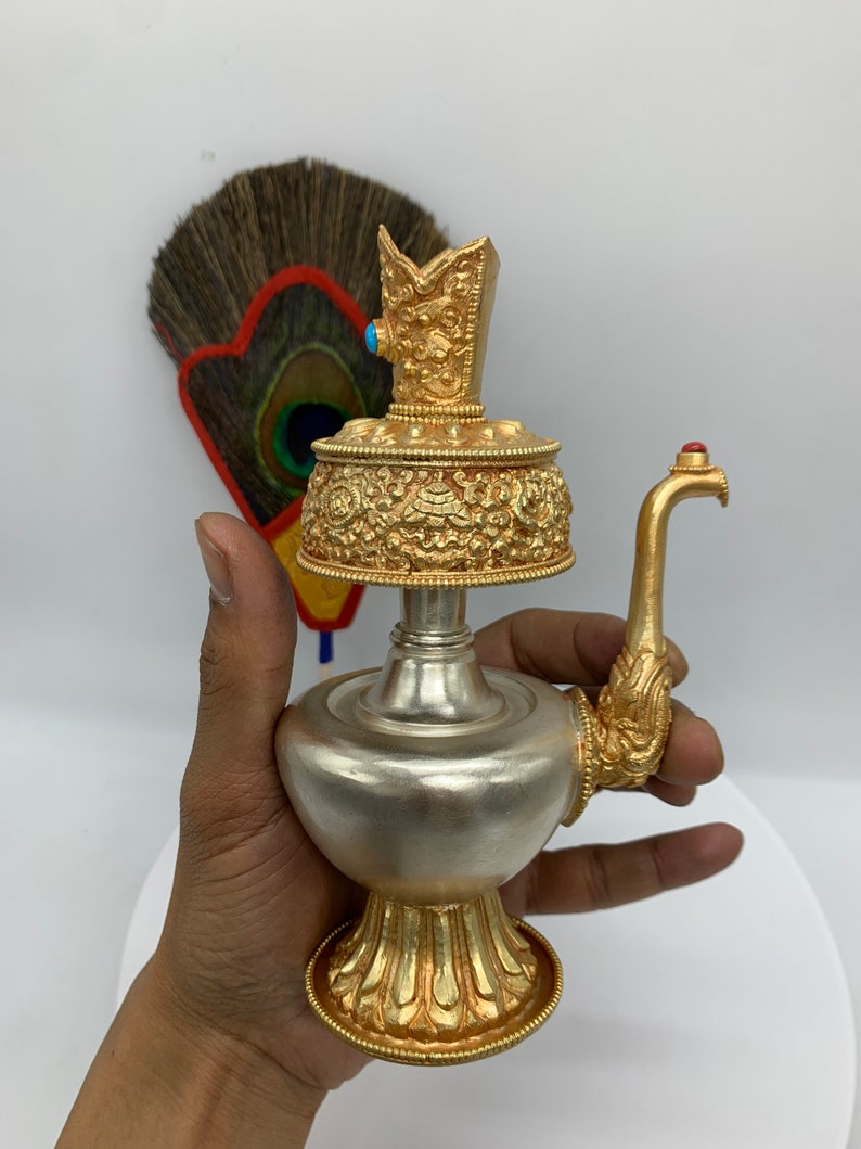 Gold Plated Ritual Vase. Tashi Taggye Bumpa.decorated With 8 Auspicious ...