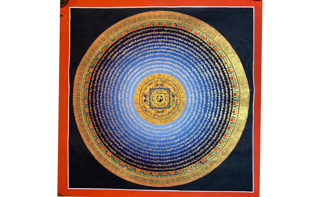 Blue Theme Om Mantra Mandala. Avalokitesvara Mantra. Tibetan ...