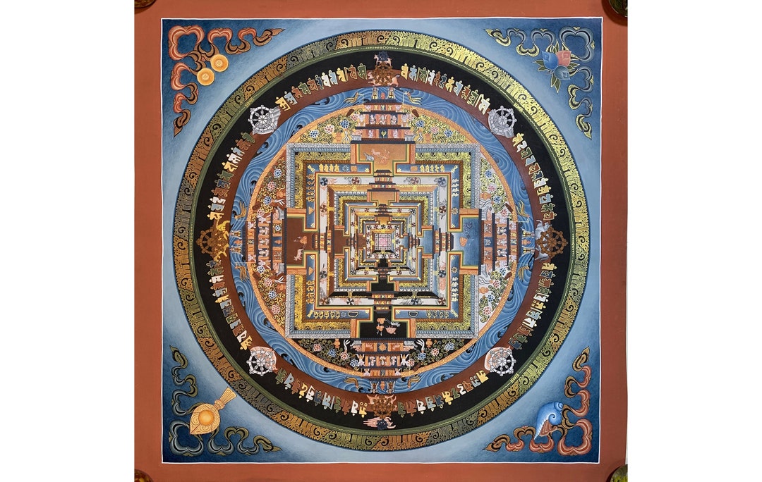 56x56 Cm Blue Background Kalachakra Mandala. Wheel of Time, Dalai Lama ...