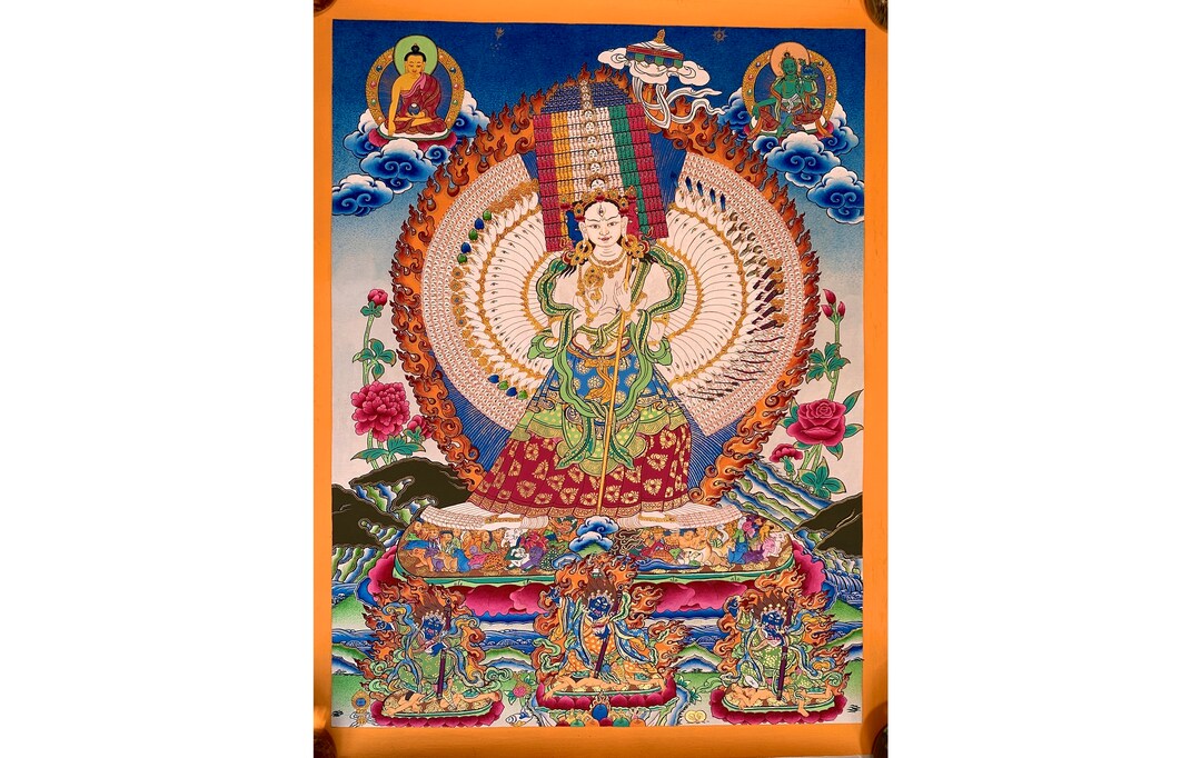1000 Armed Thousand Heads Thousand Legs Dukkar Thangka. With Shakyamuni ...