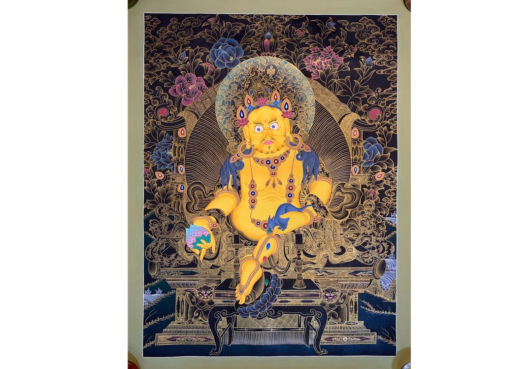 Original Master Piece Yellow Dzambhala Thangka. Painted With 24 K Gold ...