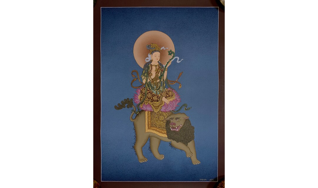 Best Quality Chinese Style Manjushri Thangka. Whenshu Pusa in Empty ...