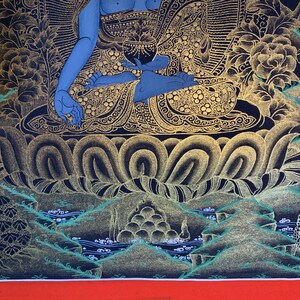 Medicine Buddha Thangka. Black and Gold Hand Painted Art Work. Healing ...