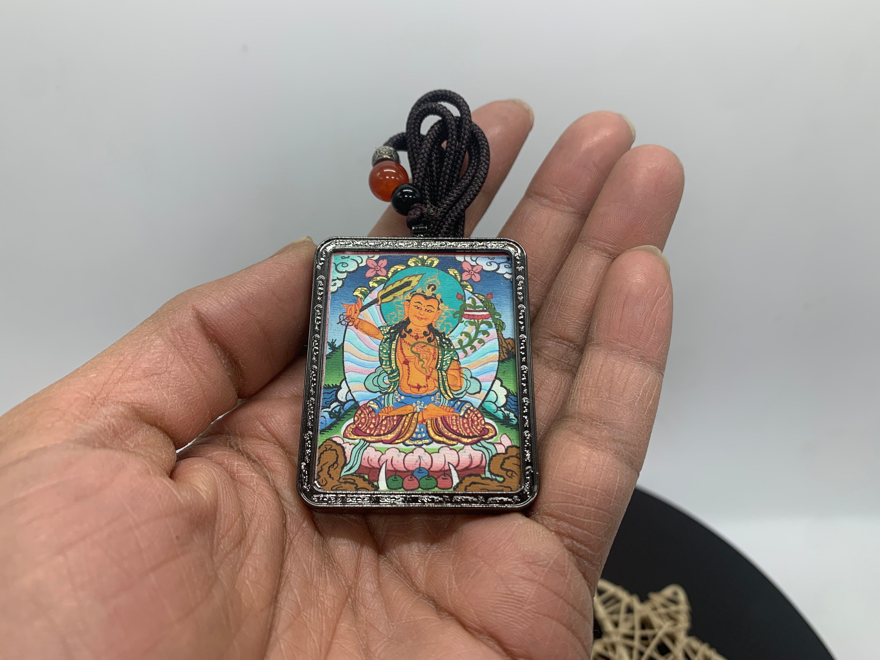 Mini Manjushri Pendant Thangka. Ghau Box. Jampelyang. Bodhisattva of ...