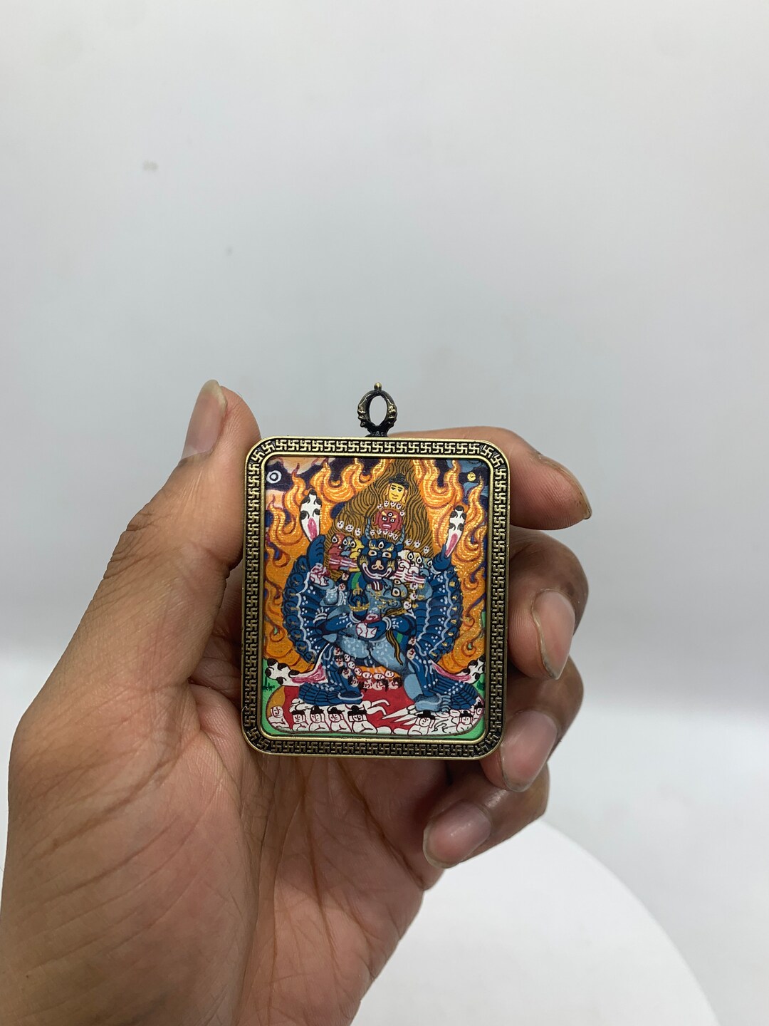 Fine Quality Yamantaka Mini Thangka Pendant. Hand Painted Jigjey ...