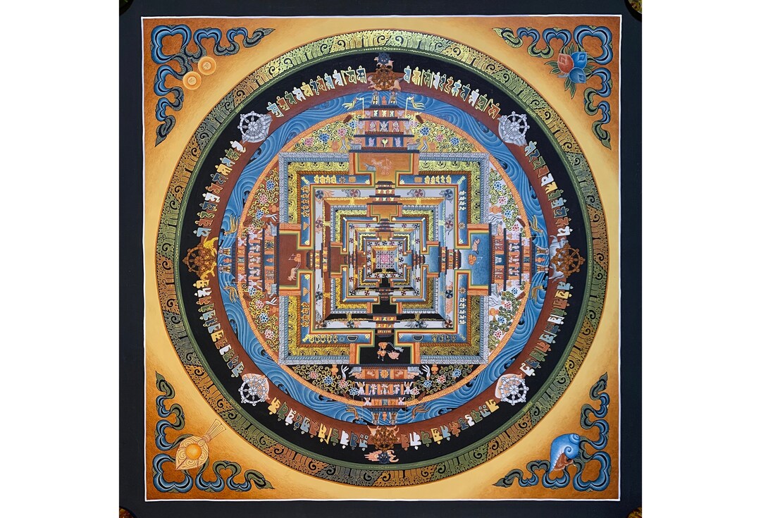 56x56 Cm Yellow Background Kalachakra Mandala. Fine Dalai Lama Mandala ...