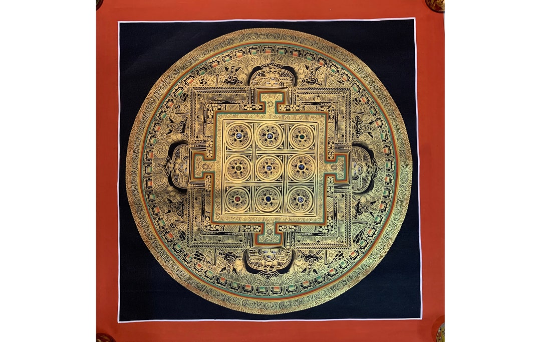 Original Mandala Thangka. Tibetan Wall Decor. Goldish Theme Painting ...