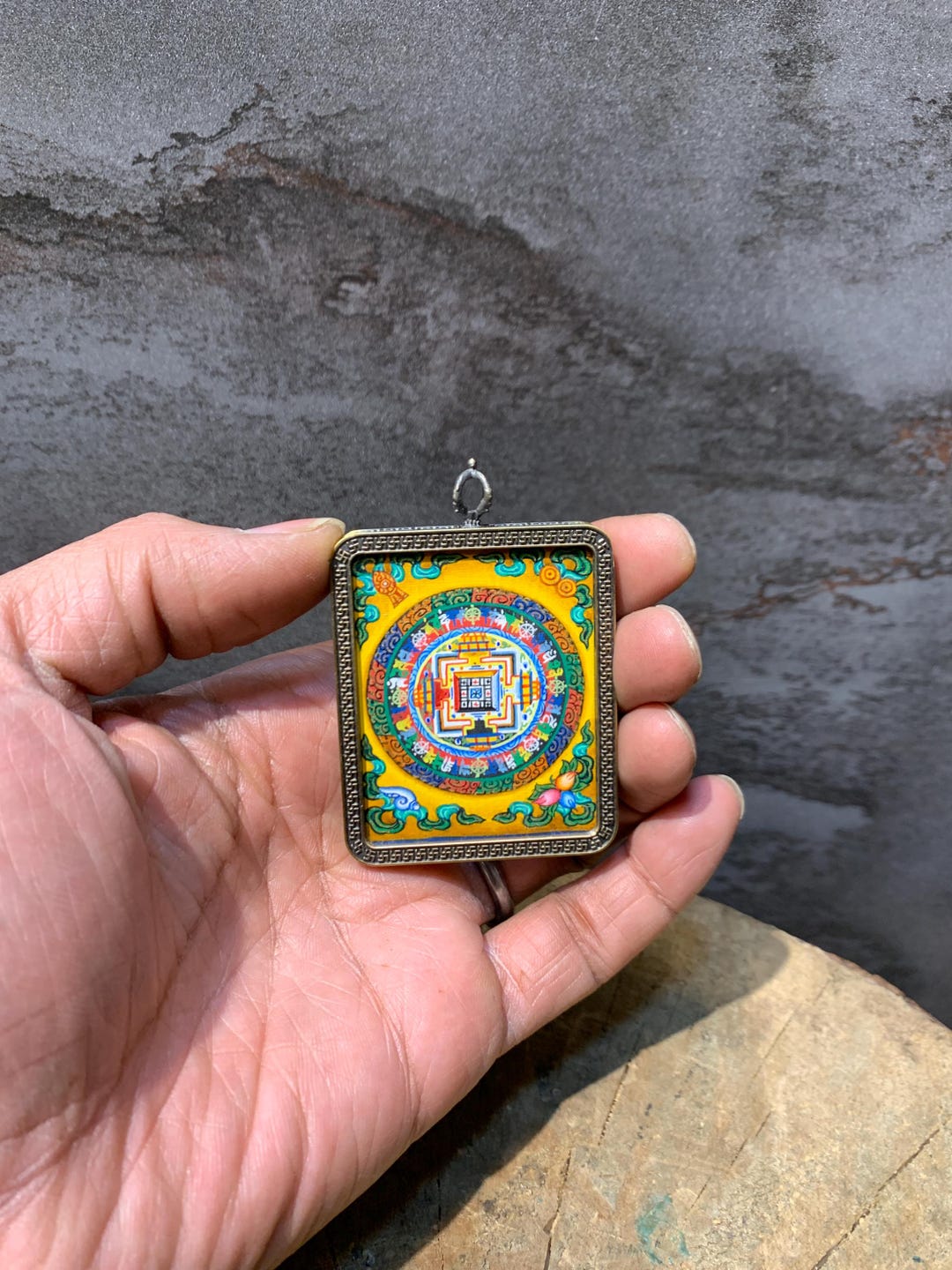 Kalachakra Mandala Mini Thangka With Lucky Signs. Hand Painted Wheel of ...