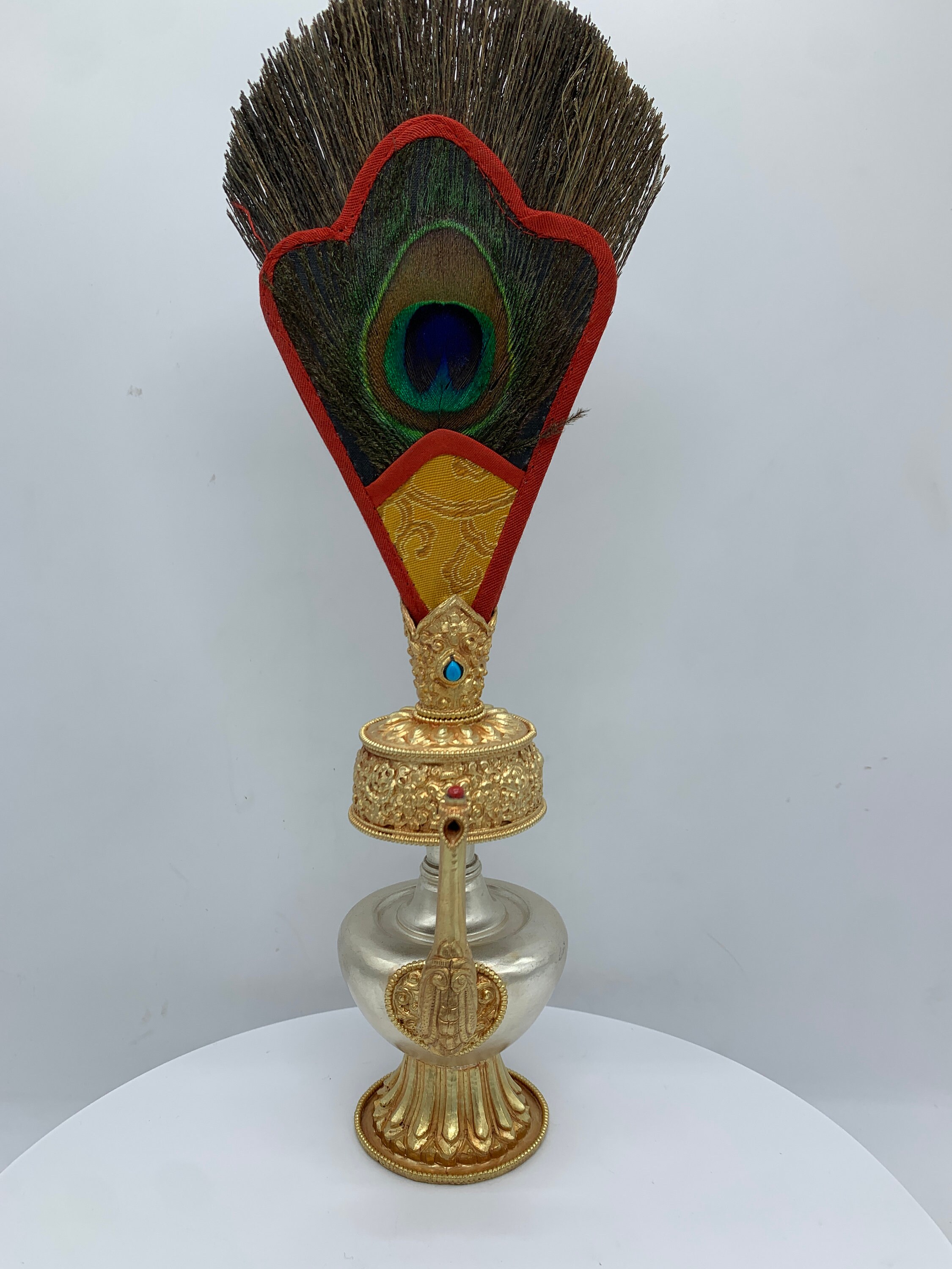 Gold Plated Ritual Vase. Tashi Taggye Bumpa.decorated With 8 Auspicious ...