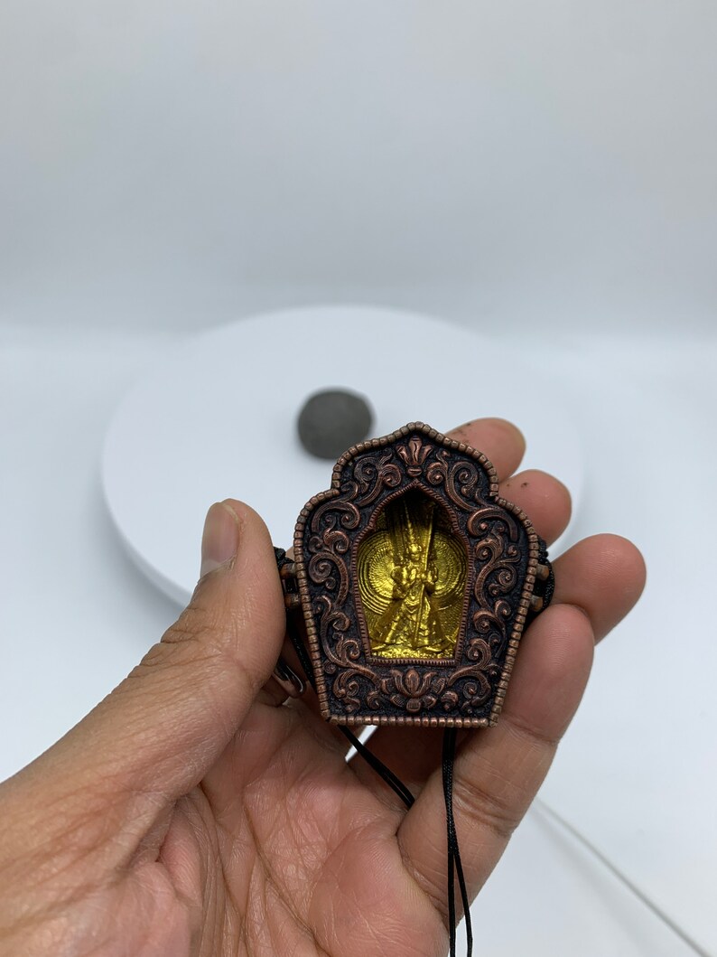 Gold Plated Thousand Armed Dukkar Tsatsa. Traditional Tibetan Ghau Box ...