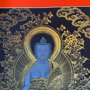 Medicine Buddha Thangka. Black and Gold Hand Painted Art Work. Healing ...