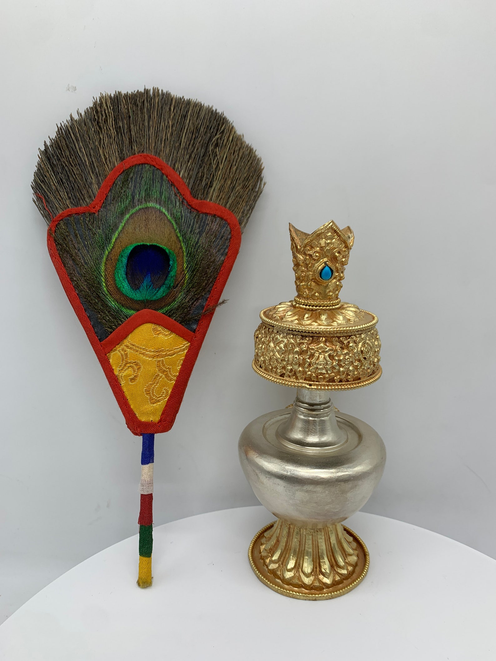 Gold Plated Ritual Vase. Tashi Taggye Bumpa.decorated With 8 Auspicious ...