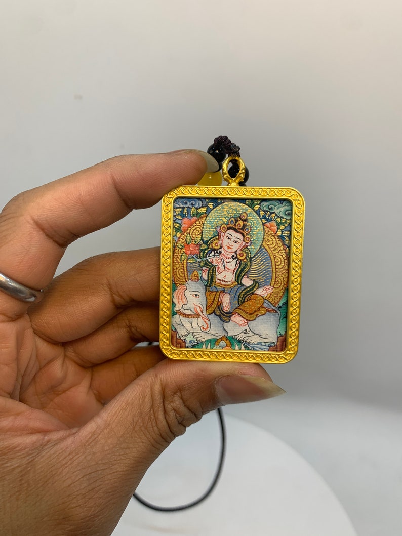 Gold Painted Mini Samantabhadra Thangka Pendant. Puxian Pusa Necklace ...