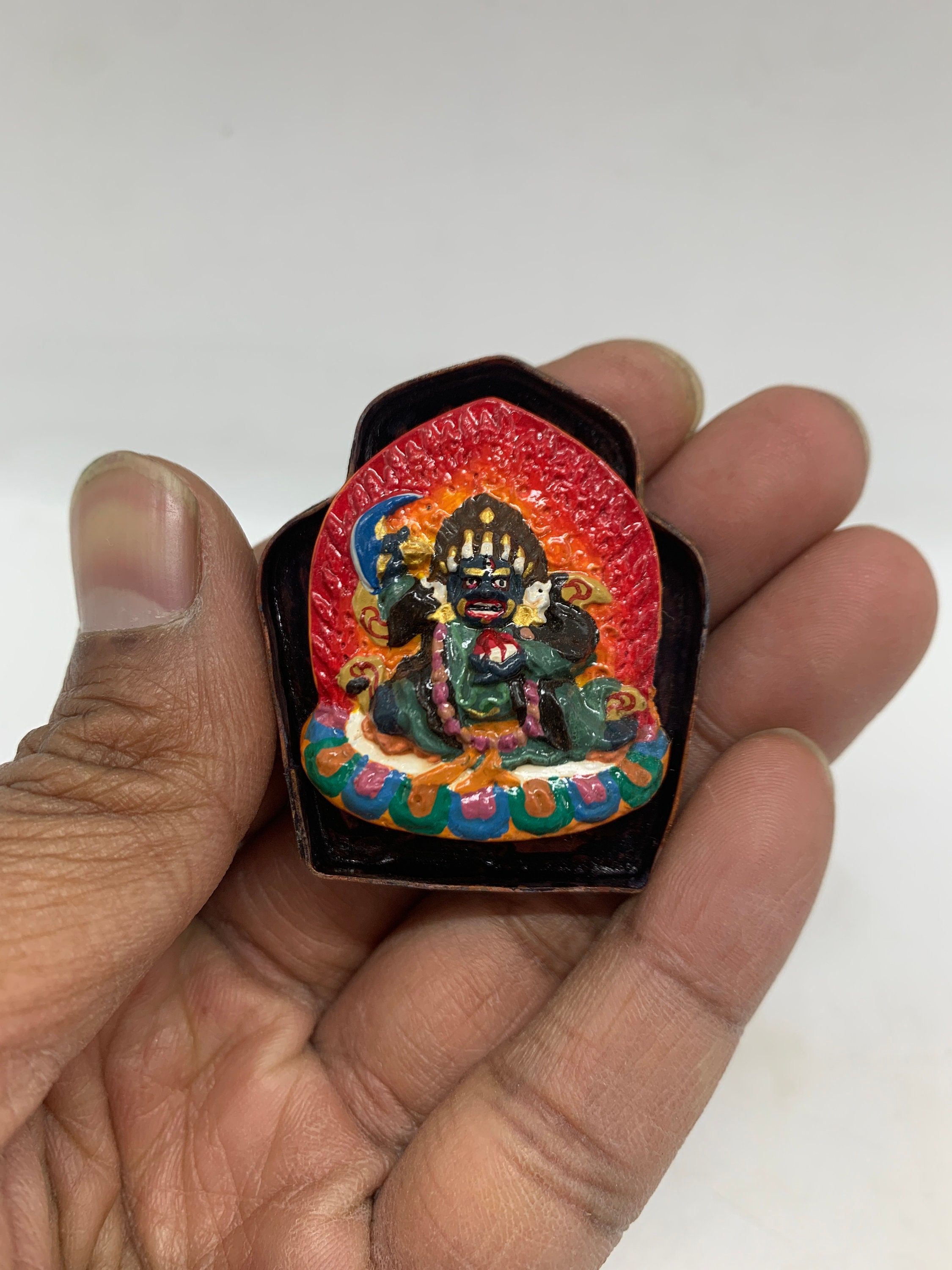 Bernagchen Mahakala With Traditional Small Window Ghau Box. Pure Silver ...