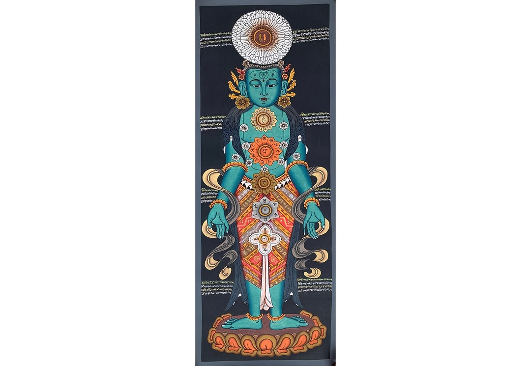 Chakra Man .hand Painted 7 Chakras of Yoga. Seven Chakra Thangka ...