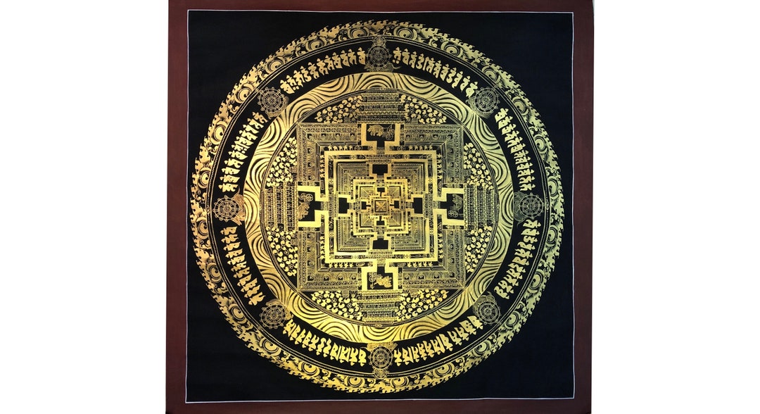 98x98 Cm Black and Gold Kalachakra Mandala Thangka. Tibetan Mandala ...