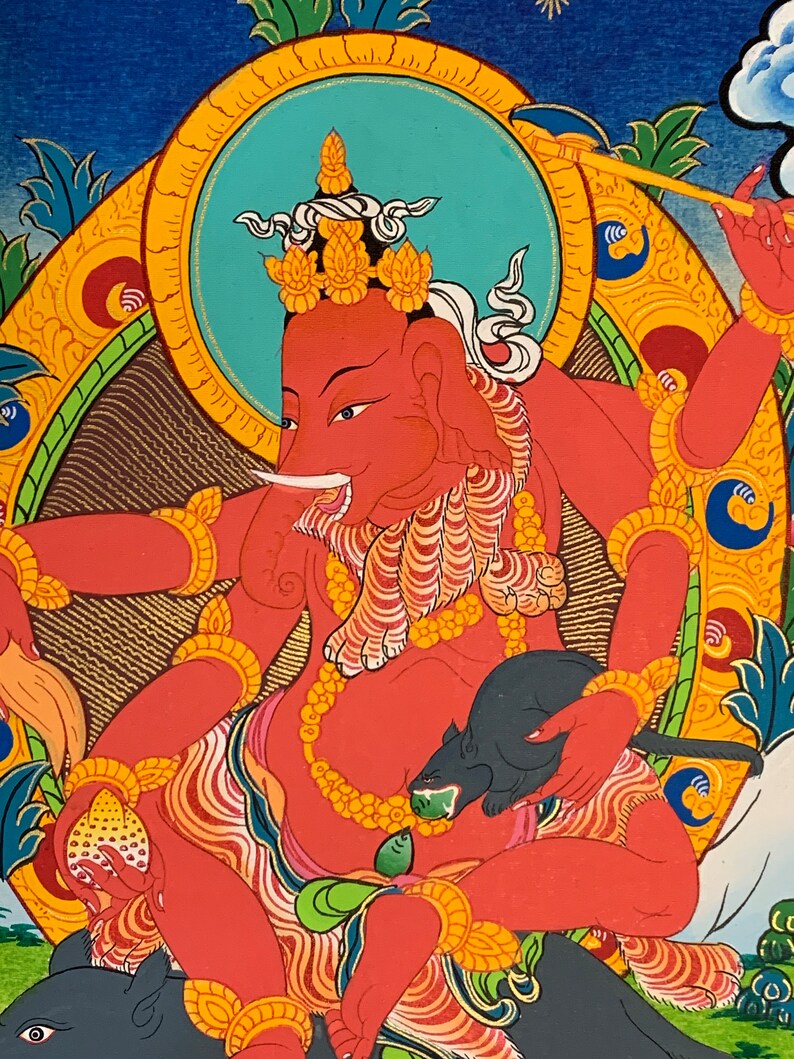 Rare red Ganesh thangka. hand painted ganesha thangka painting. dharma ...