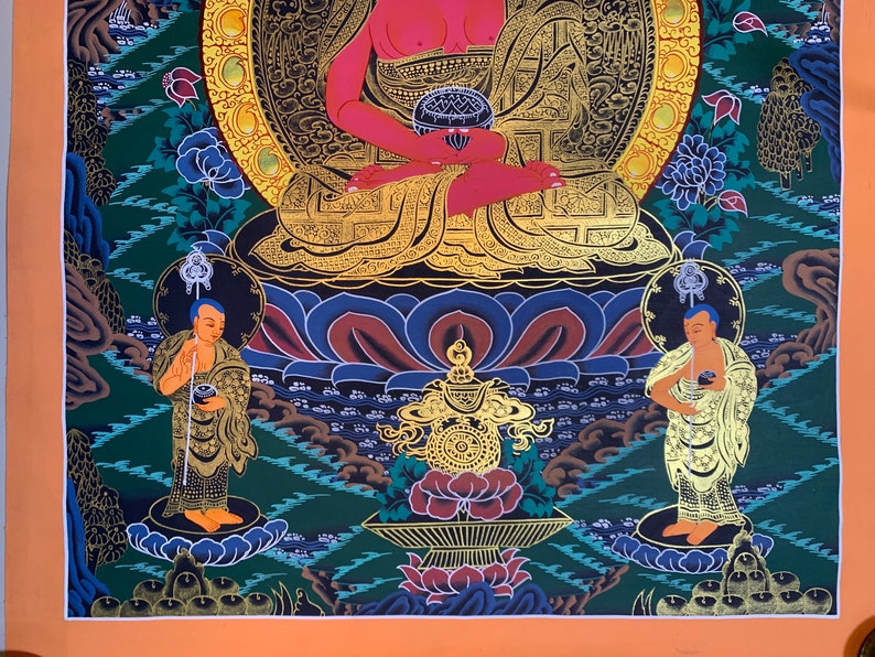 Original Hand Painted Amitabha Buddha Thangka Painting. Colorful Amitabha Buddha. Amitayus ...