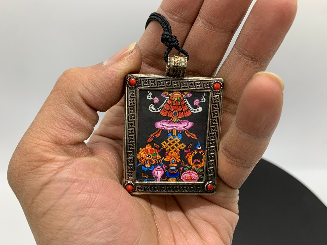 Astamangal Mini Thangka. 8 Auspicious Symbols. Tashi Taggye With Black ...