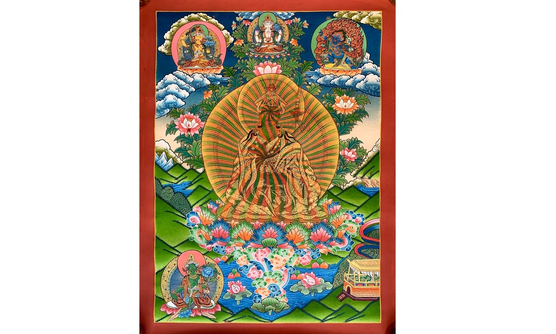 Best Quality Rainbow Guru Rinpoche Thangka. Guru Rinpoche Manifesting ...