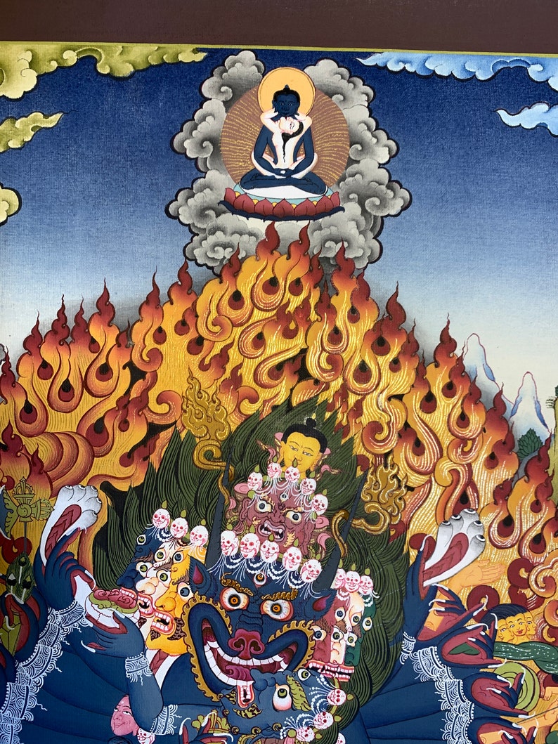 Fine Quality Colorful Yamantaka Thangka. Wrathful Form of Arya ...