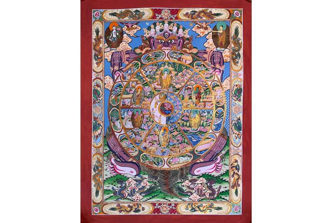 48x62cm Wheel of Life Thangka.colorful Wheel of Existence. Samsara. Hand Painted Bhavachakra ...