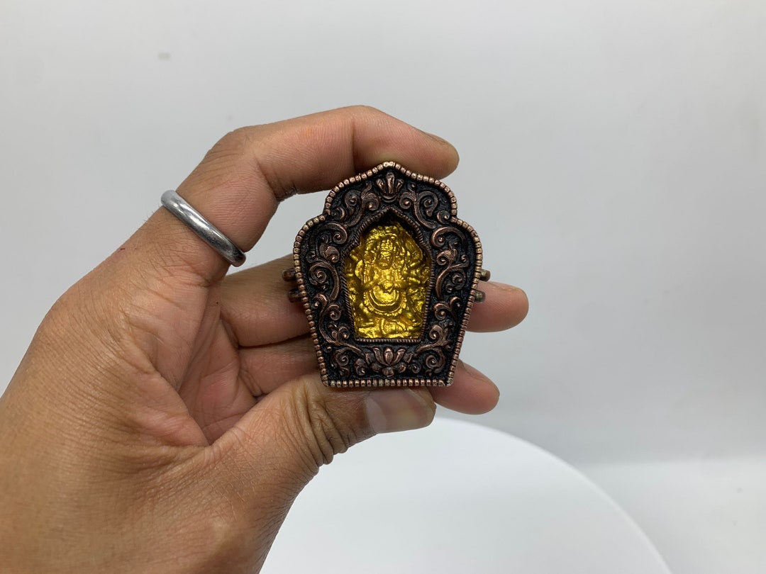Gold Plated Six Armed Mahakala Tsatsa. Golden Mahakala With Tibetan ...